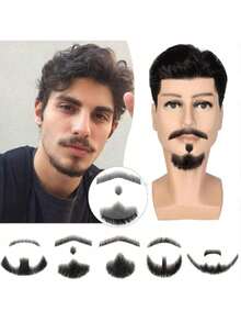 Fake Beard 2 Inch Full Hand Tied Realistic Fake Mustache Brown Jack ...
