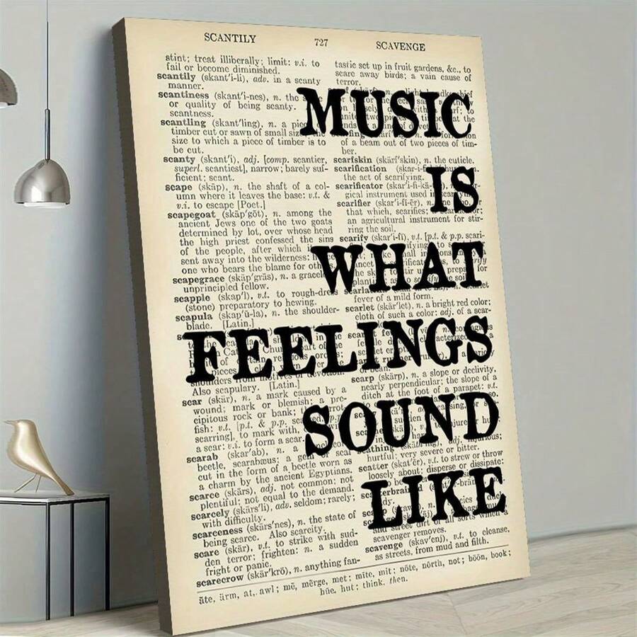 [1pc Retro Music Quote Poster] 1pc Wooden Framed Canvas Poster Creative ...