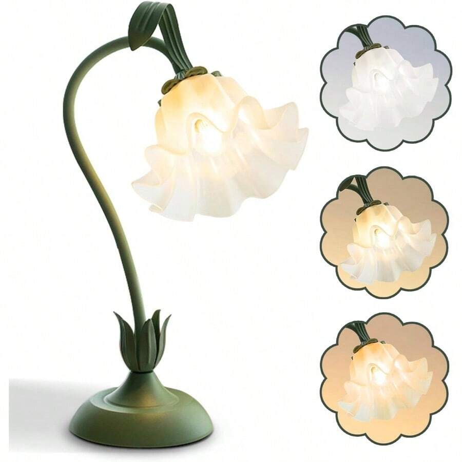 Flower Table Lamp, LED Reading Light Bedside Vintage Flower Night Light ...