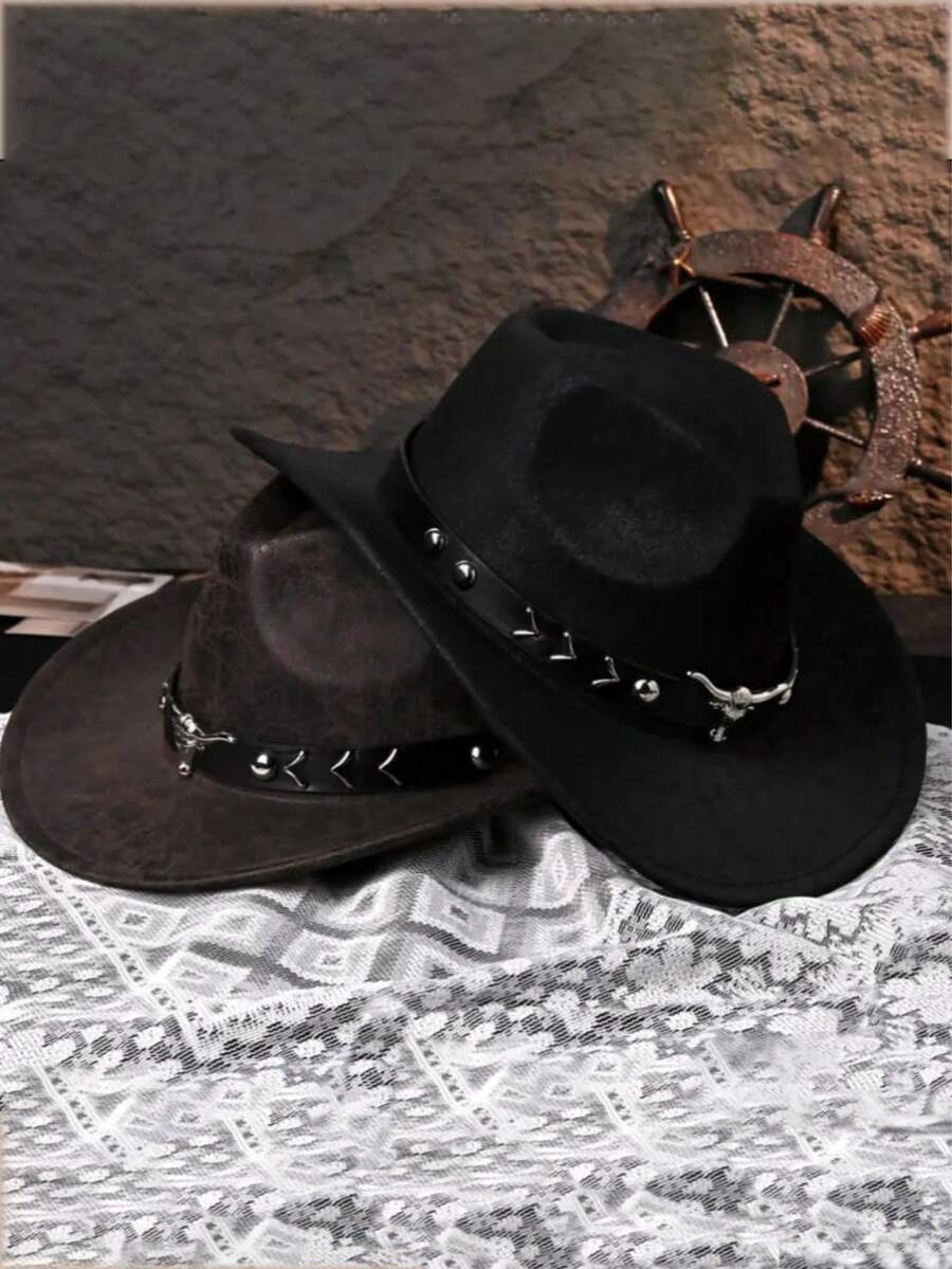 1 Sombrero de vaquero negro marrón estilo retro unisex con adorno de ...