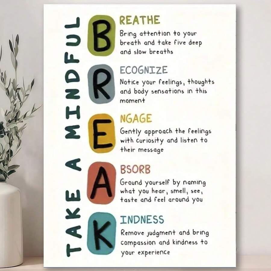 Framed Mindful Breathing Wall Decor For Mental Health Management ...