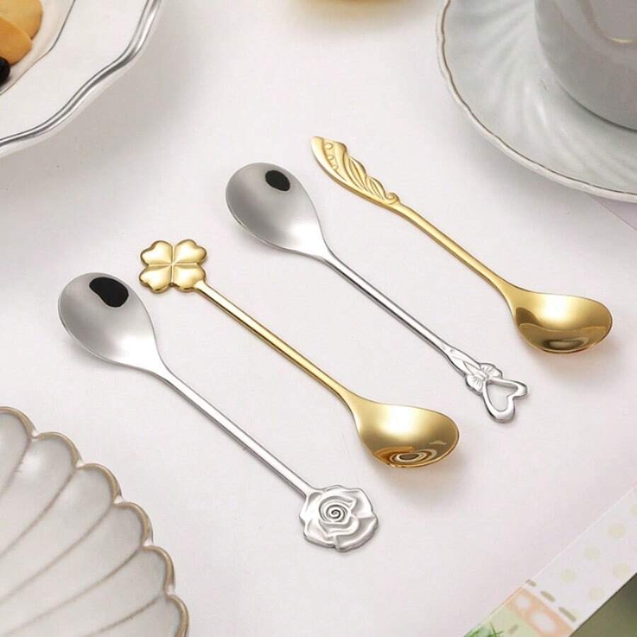 304 Stainless Steel Four-Leaf Clover Spoon Love Rose Wing Spoon Cake ...