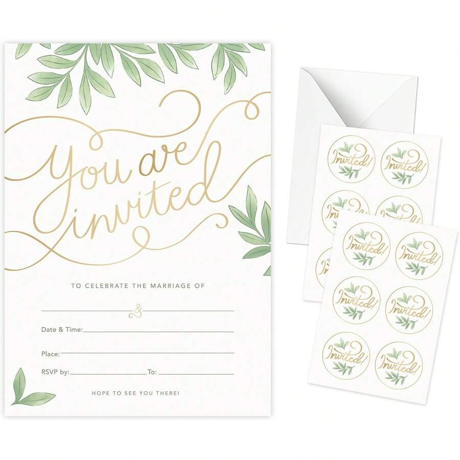 Rileys & Co 50 Pack Wedding Invitation Cards With Envelopes, Bonus ...