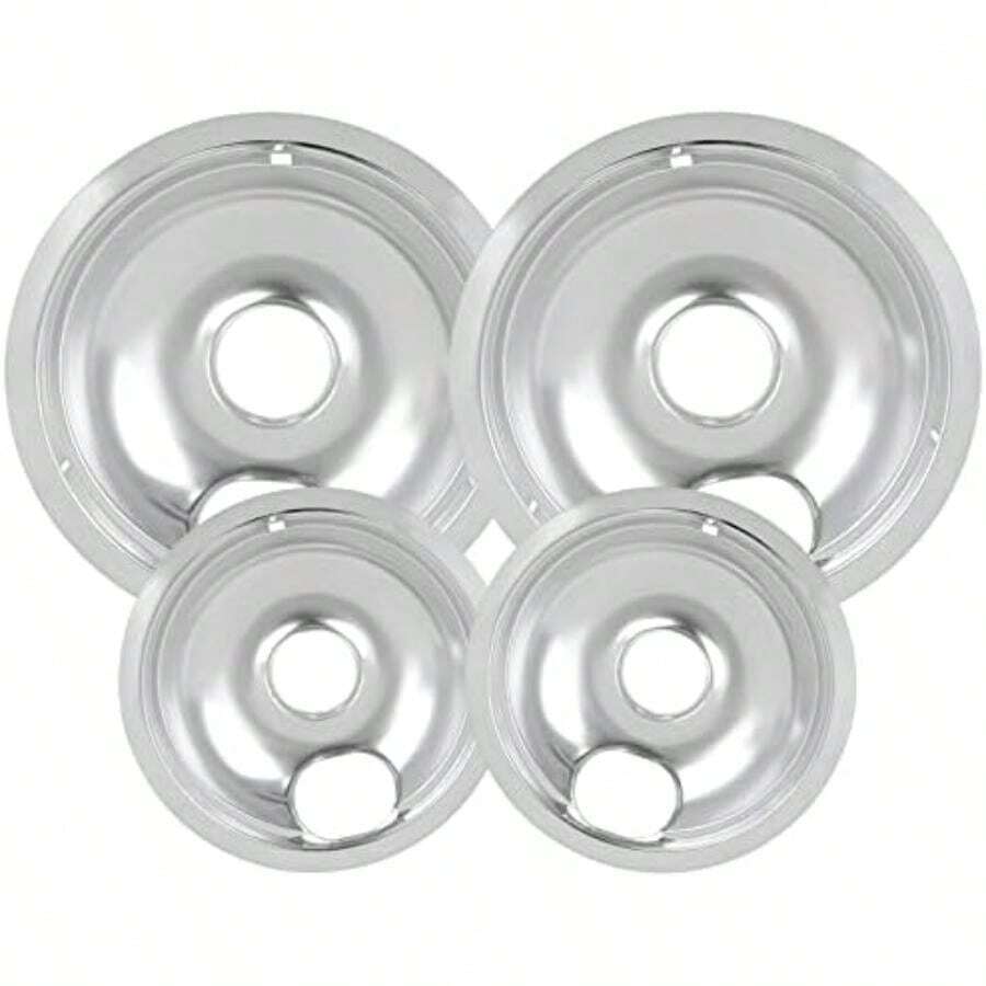 4-Piece Drip Pans Set - Compatible With GE Stoves - Chrome Finish ...