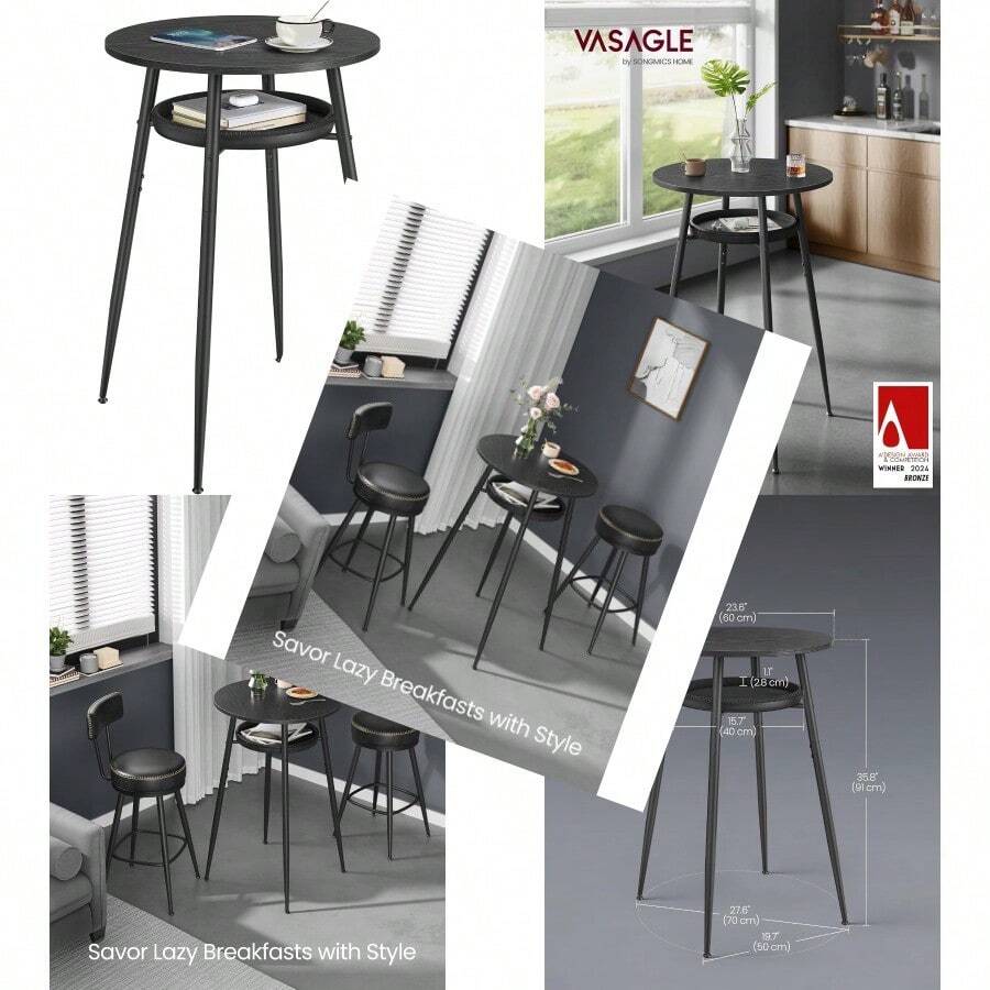EKHO Round Dining Table With Storage Round High Kitchen Table For ...