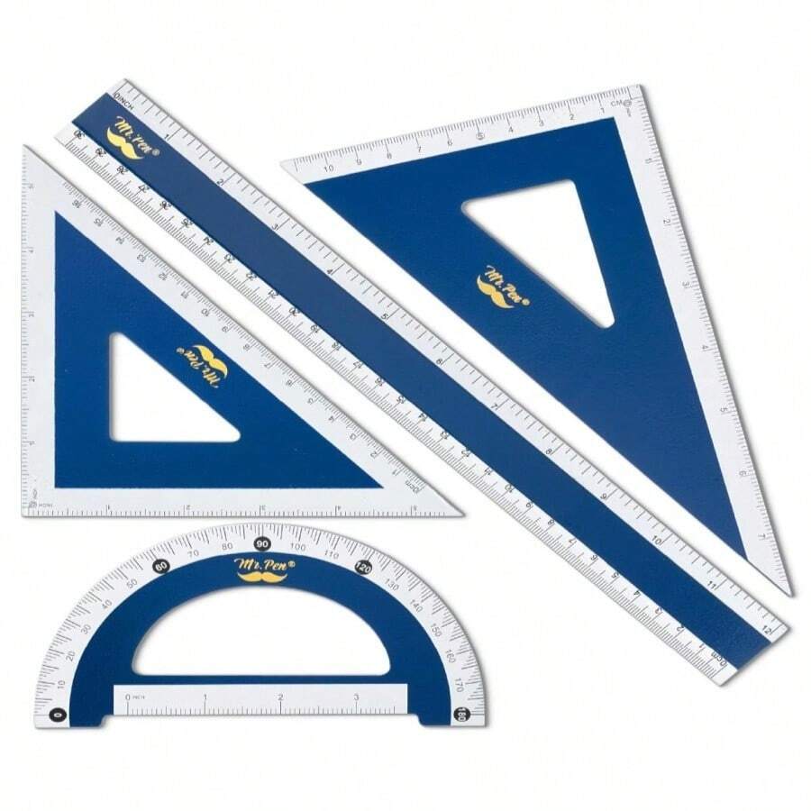 Mr Pen- Wooden Geometry Set, 4 Pack, Triangle Ruler Set Square ...