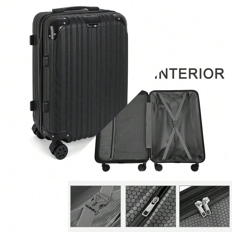 3-Piece Adult ABS Hardside Luggage Set With Spinner Wheels, Stripe ...