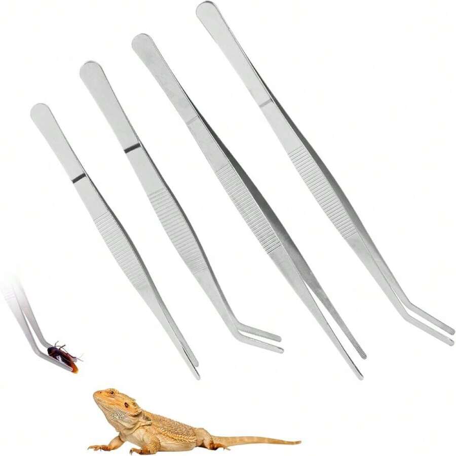 Reptile Feeding Tongs, 4-Pack Stainless Steel Straight And Curved ...