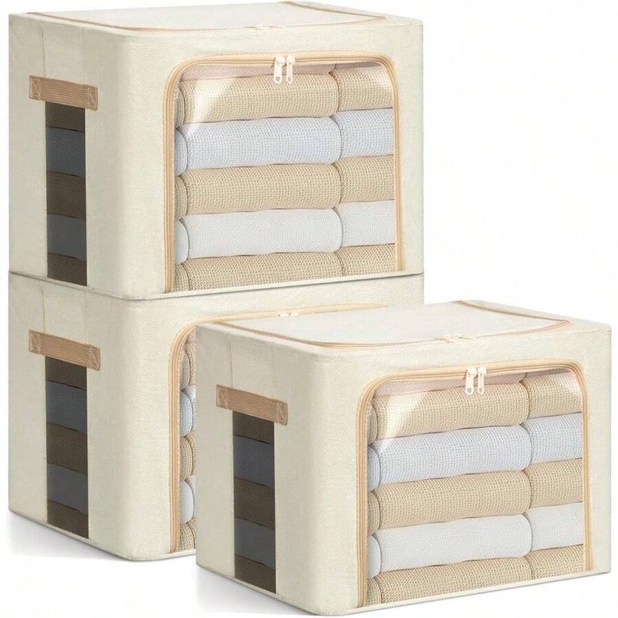 HS 3Pack Clothes Storage Bags Foldable Storage Bins With Metal Frame ...