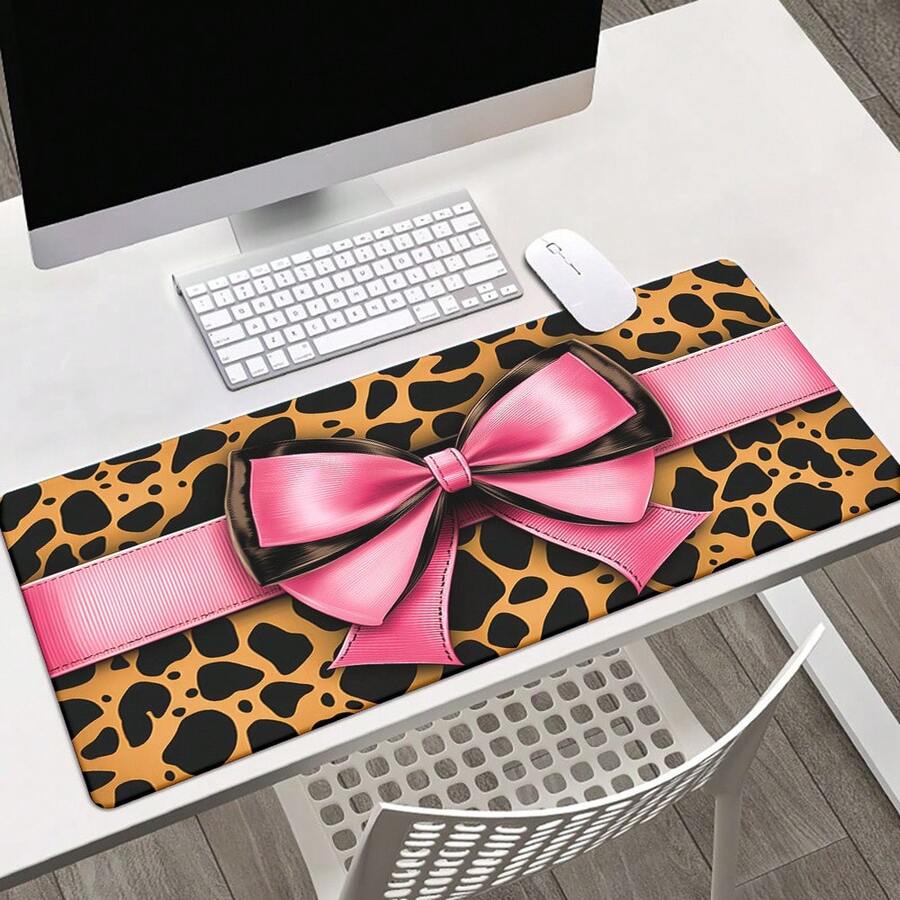 1pc Leopard Print Bow Mousepad With Rubber Base, Waterproof Anti-Slip ...