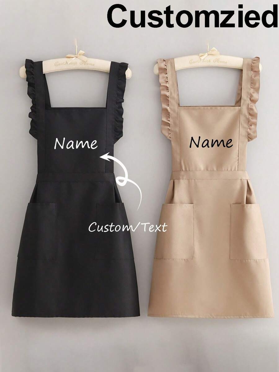 1pc Customized Printed Stylish Korean Apron, Waterproof And Stain Resistant, Apron Cute Lace ...