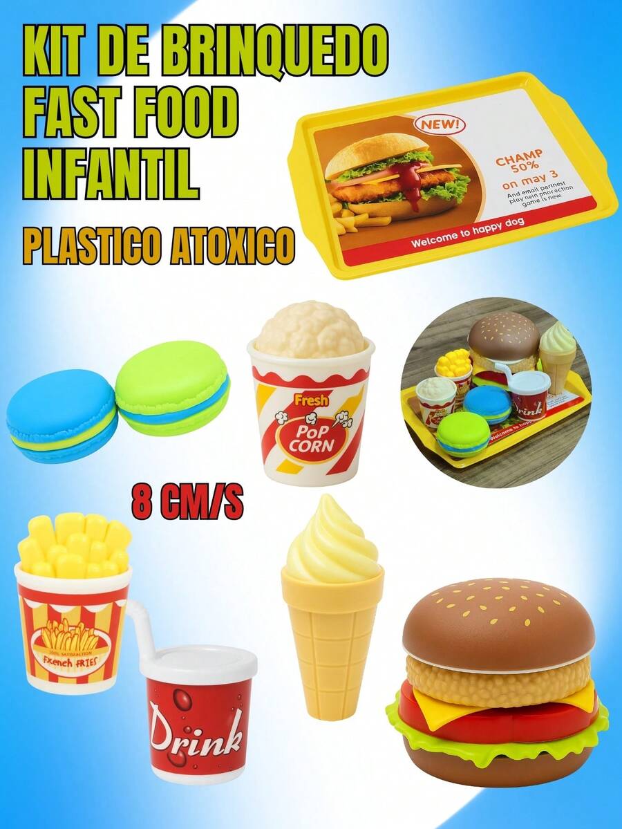 Fast Food Toy Kit For Kids: Hamburger, Potatoes, Popcorn, Ice Cream ...