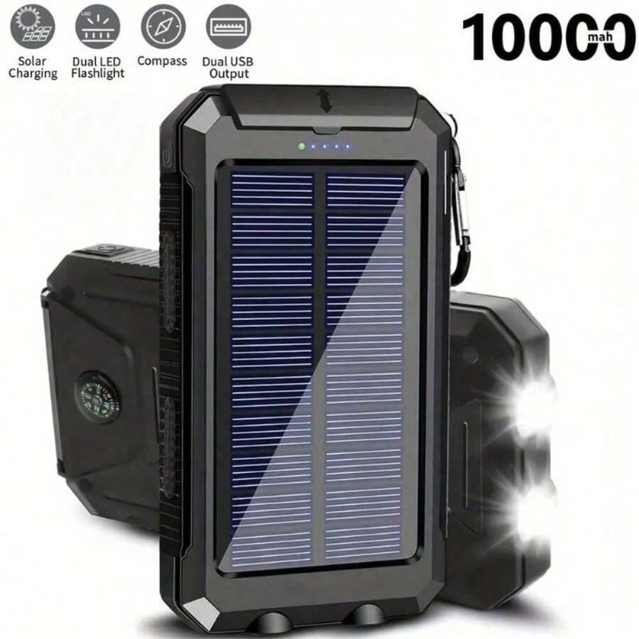 Solar Charger Power Bank,10000 MAh Portable Charger Dual USB Out Port ...