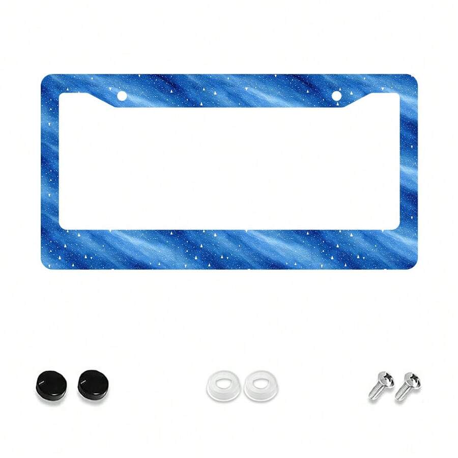 1pc Blue Snowflake Pattern 2 Hole License Plate Frame Aluminum Material ...
