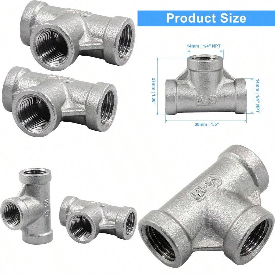 2 PCS 1 4 Inch Female NPT Tee Pipe Adapter Cast Pipe Fitting Stainless ...