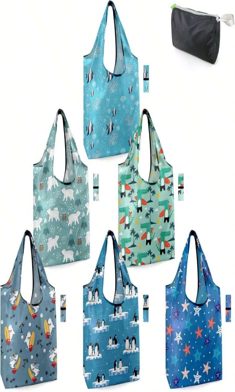 BeeGreen 10 Pack Black Reusable Grocery Bags With Storage Pouch ...