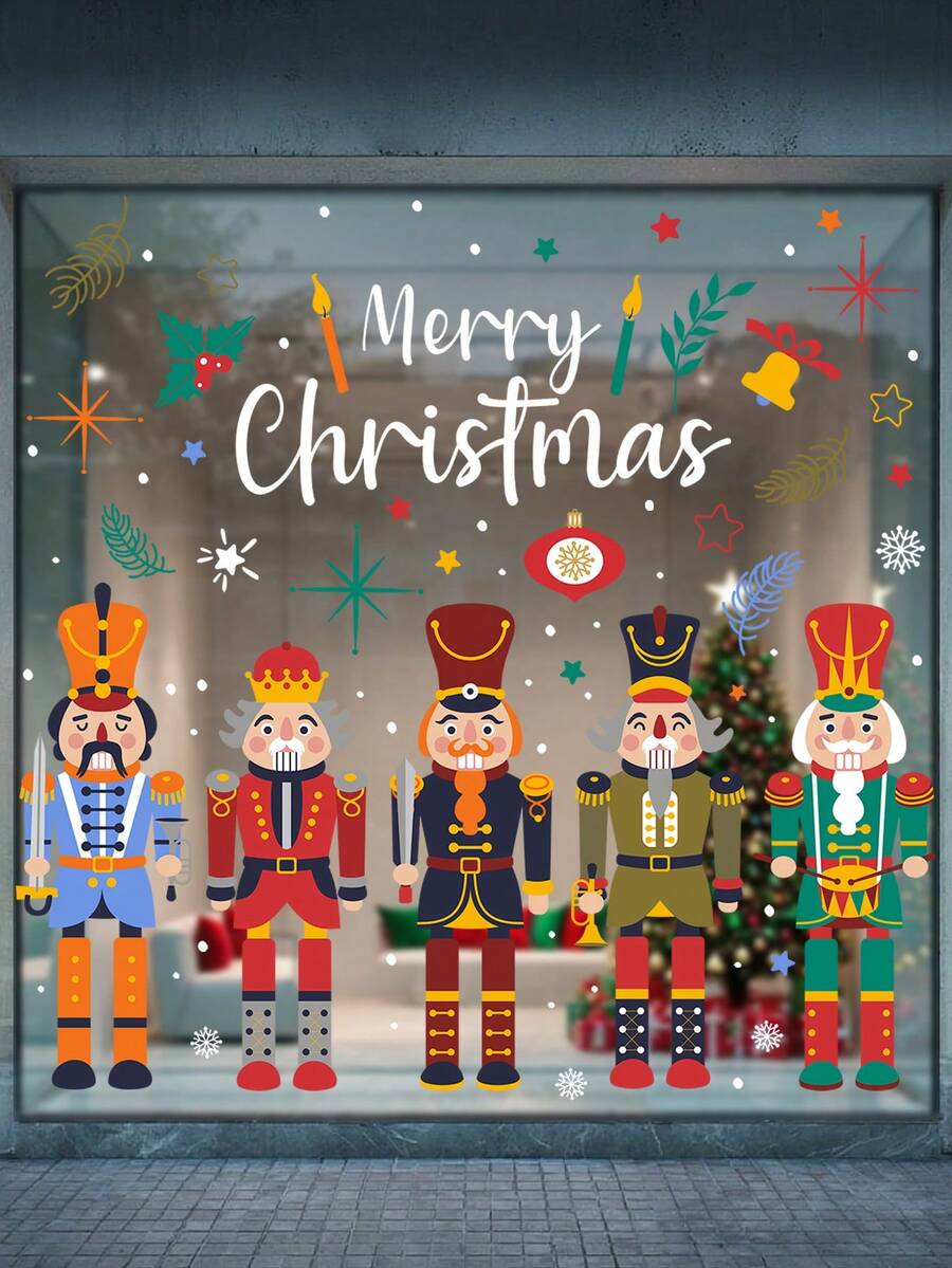Christmas Nutcracker Window Cling Film, Glass Window Sticker, Christmas ...