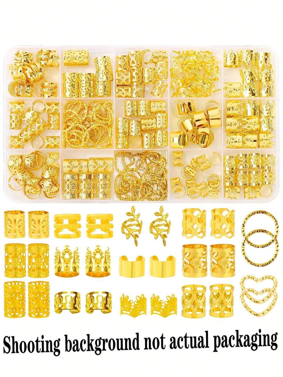 190pcs Golden Hair Jewelry For Braids Dreadlocks- Loc Jewelry With Ring ...