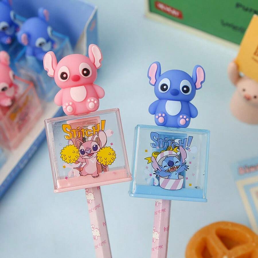 Disney 2pcs Cartoon Stitch Pencil Sharpener, Cute Stitch Stationery ...