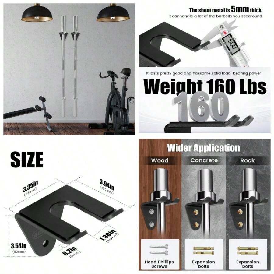 Barbell Hanger Wall Mount - Heavy Duty 5mm Steel Bar Holder 35mm ...