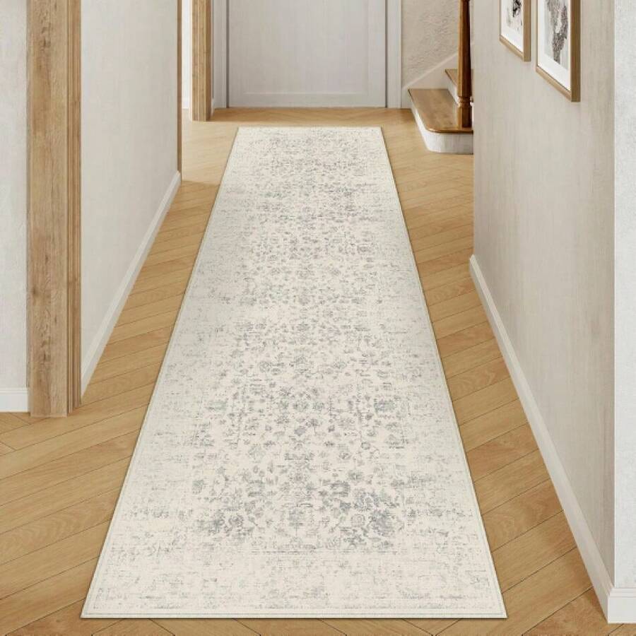 2x6 Runner Rug Hallway Long Carpet Hine Washable Light Grey Rug Retro ...