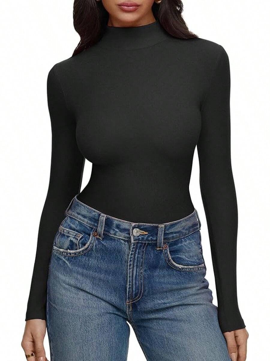 The Latest Model Of 2026 Women's Turtleneck Tops Slim Basic Mock Neck ...