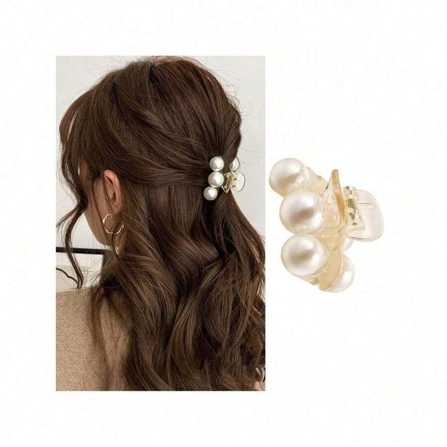 HugeDE Faux Pearl Hair Claw Clips Small Pearl Jaw Hair Clips Pearl Claw ...