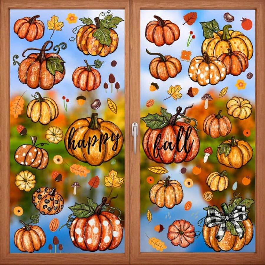 6 Sheets Thanksgiving Leaves Oil Painting Window Clings - Fall Decals ...