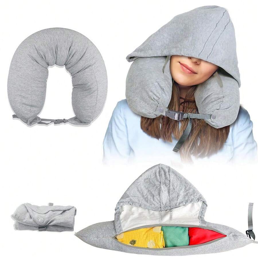 U-Shaped Nap Pillow With Hood, Neck Support Pillow For Office Sleeping ...
