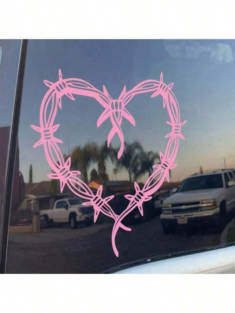 1pc Pink Thorn Heart Shape Car Sticker, Hollow Heart Design ...