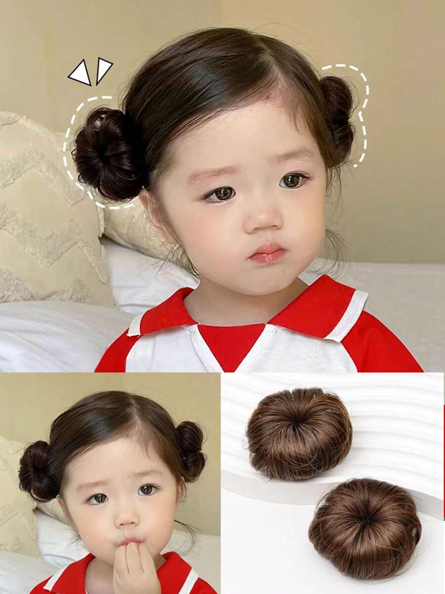 1 Pair Girls' Cute & Realistic Black Bun Hairclips, Suitable For Daily ...