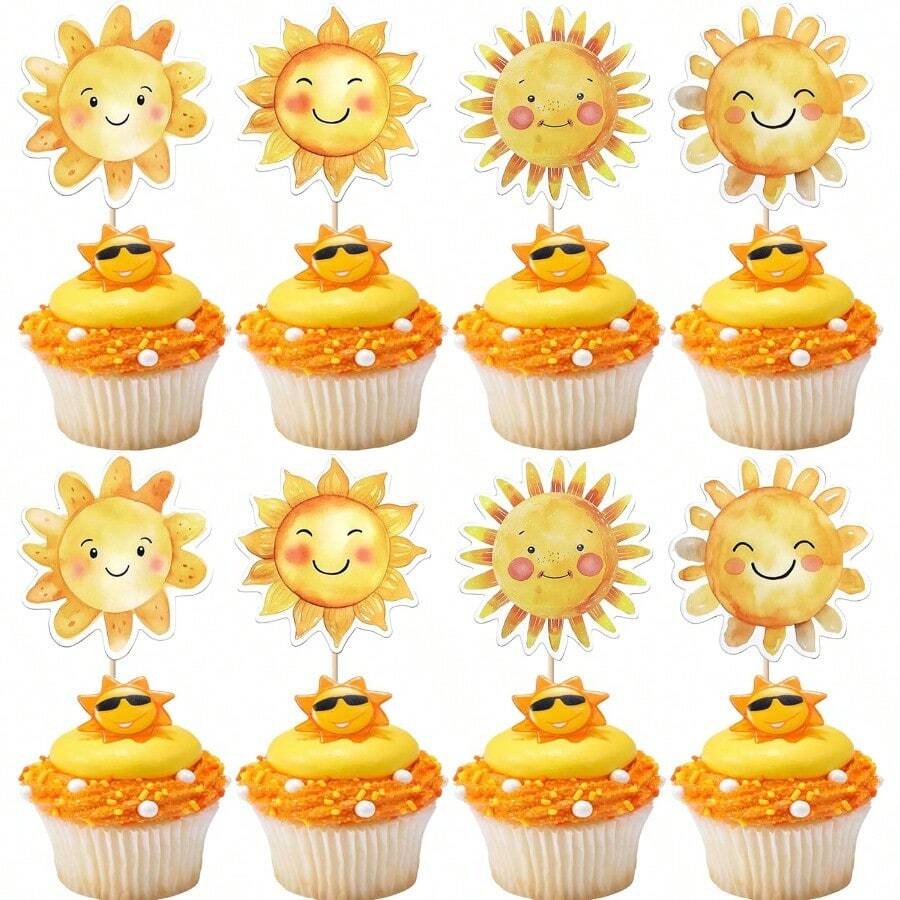DRsstarxi 36 Pack Sun Cupcake Toppers Sun Flower Sunshine Cupcake Picks ...