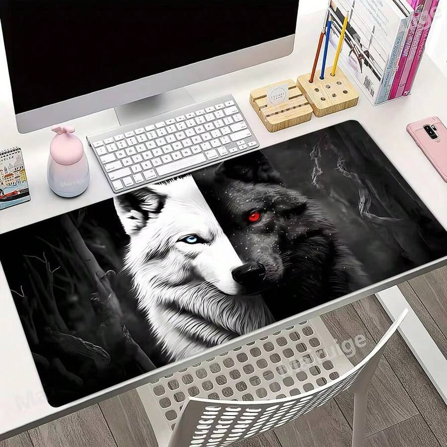 Black And White Wolf Mouse Pad Art Design Gaming Desk Mat Office Desk ...