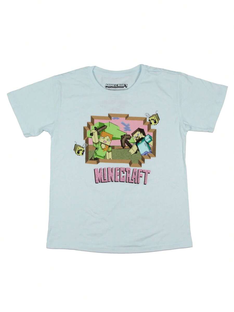 Minecraft Boy's Bee Mob Alex And Steve Kids Short Sleeve T-Shirt (Boys ...