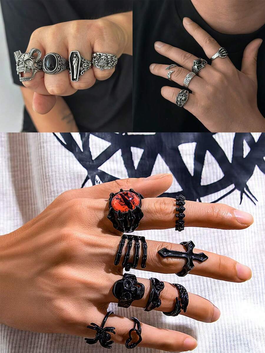 9-Pc-5pcs-1pc Halloween Ring Set Gothic, Hip Hop, Personalized Open ...