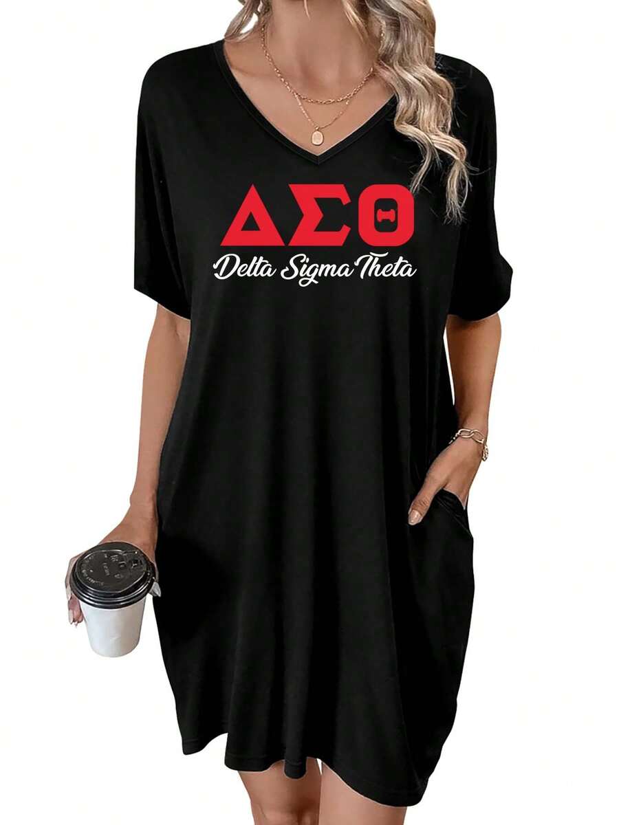Delta Sigma Theta Greek Letters And Name In Red And White Summer ...