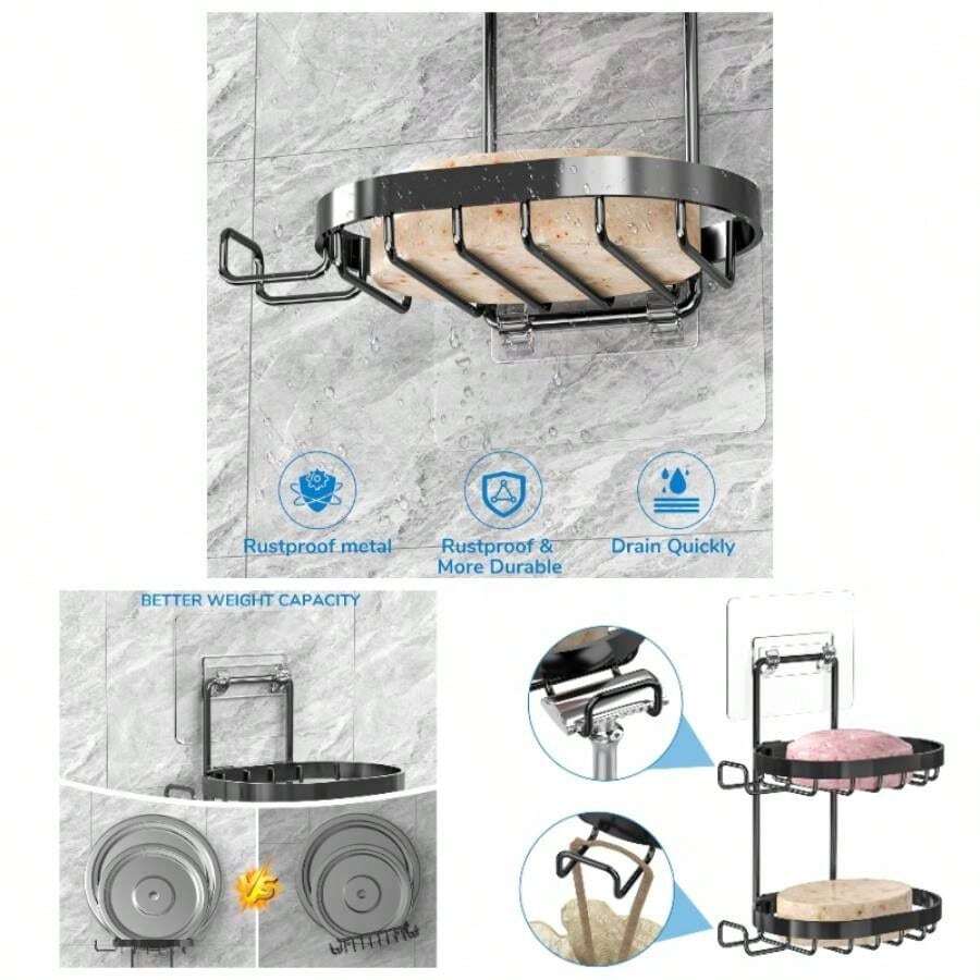 2 Tier Soap Dish Holder, Soap Bar Holder With Hooks, Shampoo Bar Caddy ...