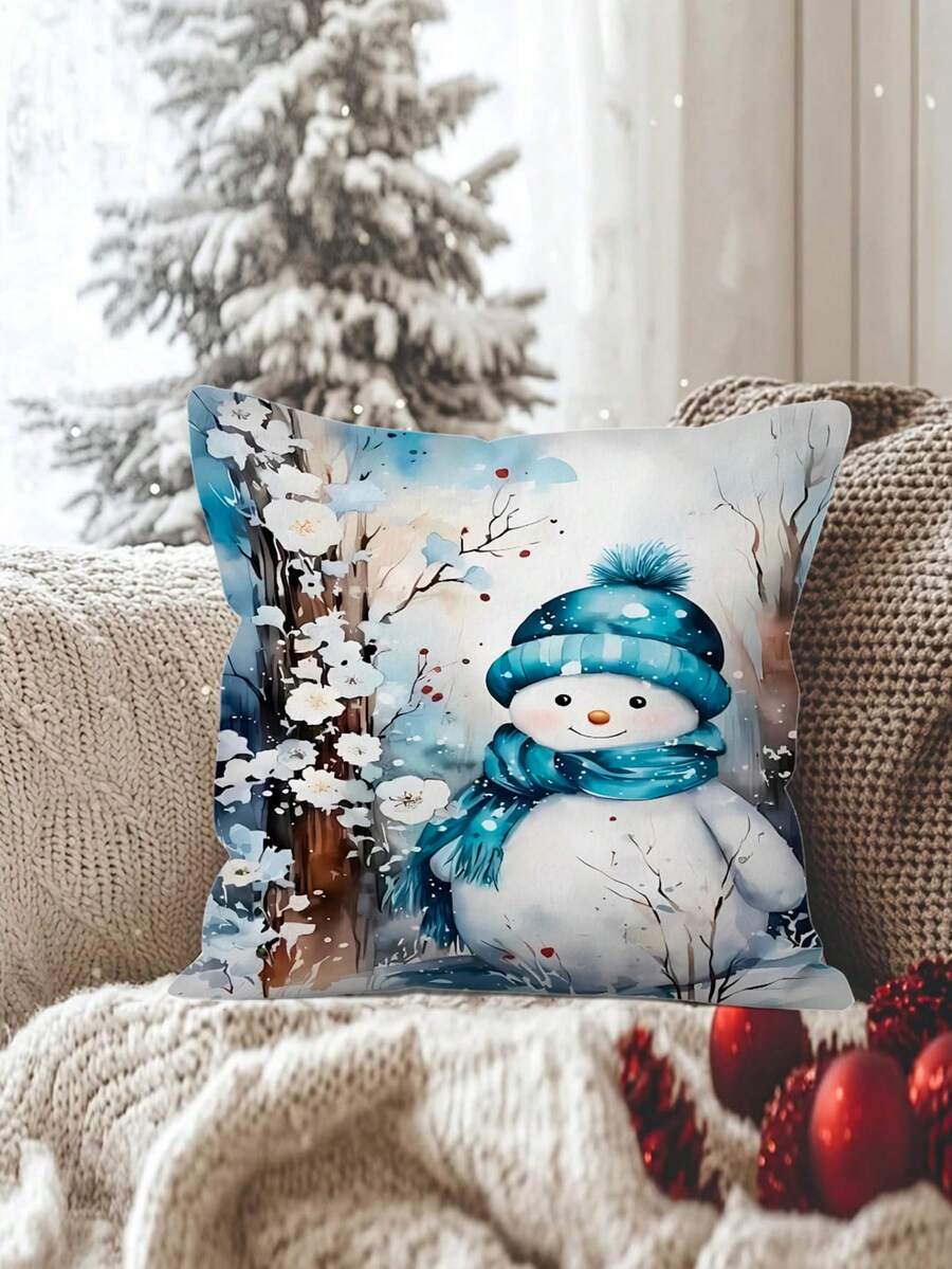 1pc Snowman Throw Pillow Cover, Christmas Pillow Reindeer, Snowman, And ...