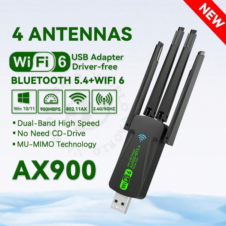 VAORLO 2-in-1 WIFI6 USB WiFi Bluetooth 5.4 Dual-Band (2.4G+5G) Dongle Draadloze Adapter met 4 ...