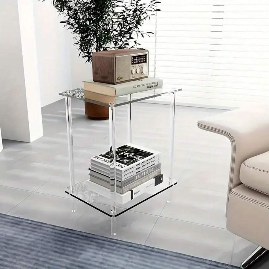1pc Acrylic Bedside Table, 2-Tier Minimalist Transparent Coffee Table, Small Modern Side Table ...