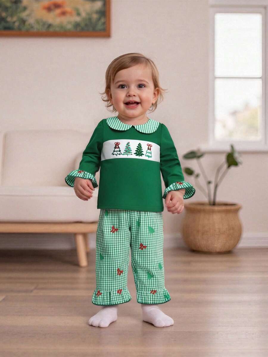 Toddler Baby Girl Christmas Outfit Bow Long Sleeve Doll Collar Tops And ...