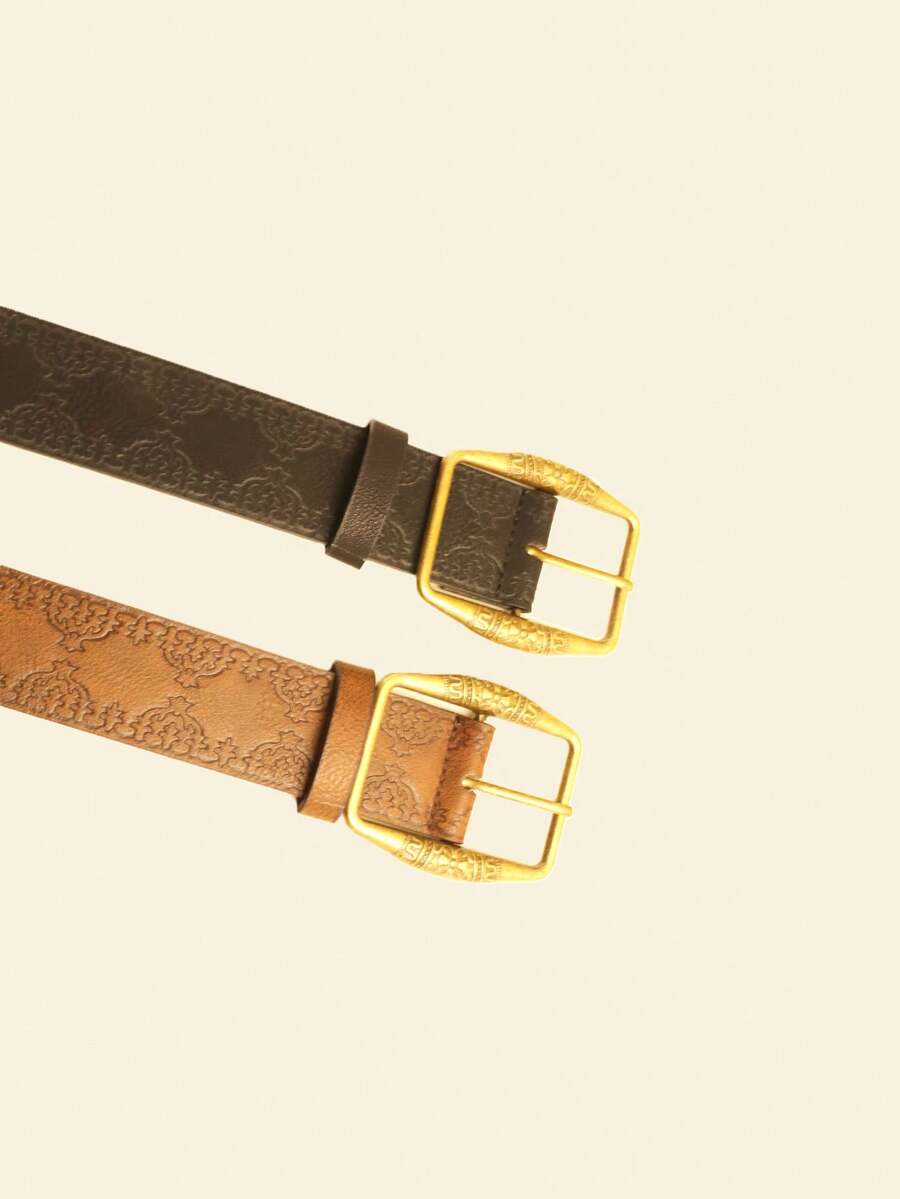 2pcs Multi-Color PU Material Antique Bronze Buckle Printed Waist Belt