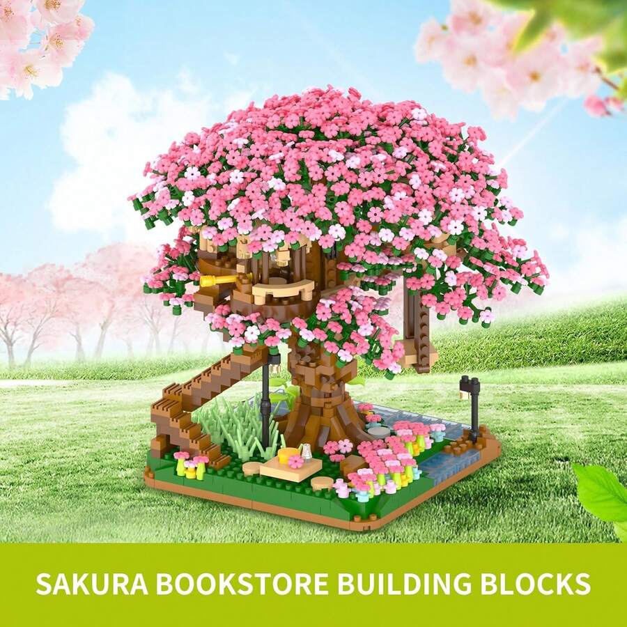 Bonsai Tree Building Blocks, Pink Cherry Blossom Building Blocks Set ...