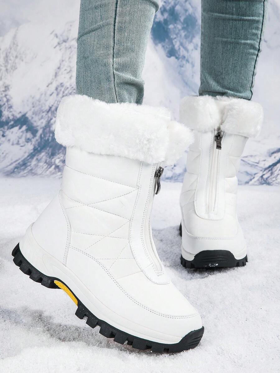 Women's Fashion Snow Boots, Solid Color, Round Toe, Ultrafine Fiber ...
