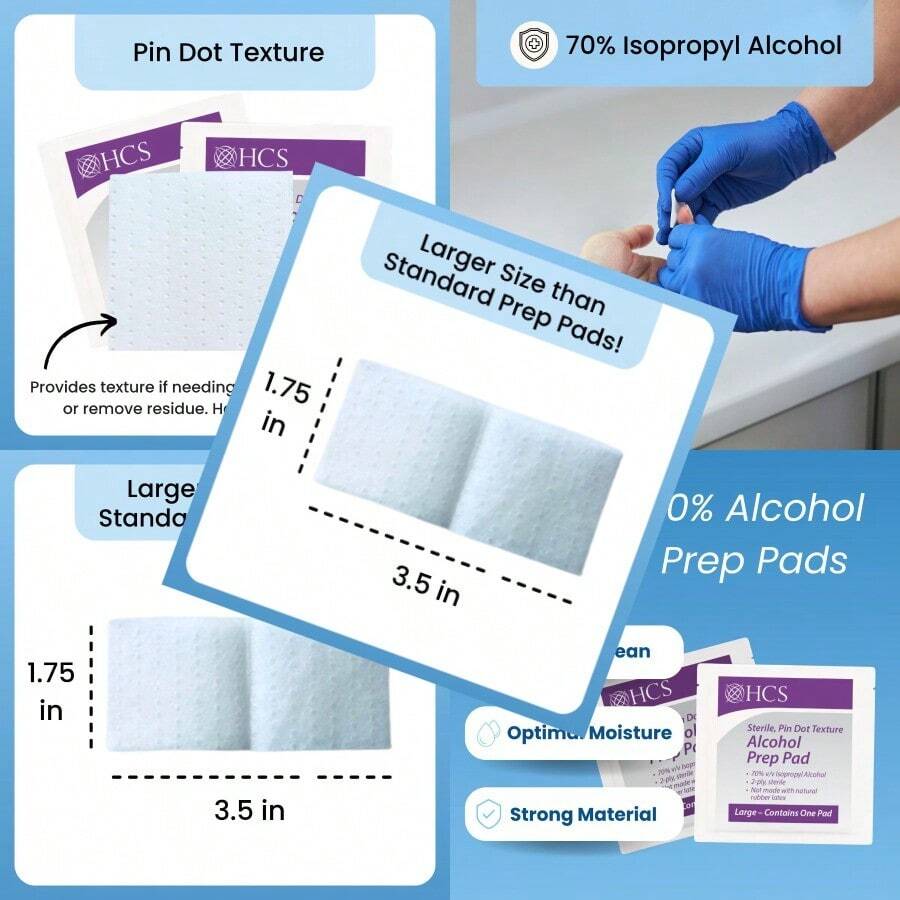 HCS Large Alcohol Prep Pads 70% Isopropyl Individually Wrapped 2 Ply ...