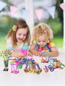 200pcs Building Toy Interlocking Plastic Engineering Thin Tube Blocks ...