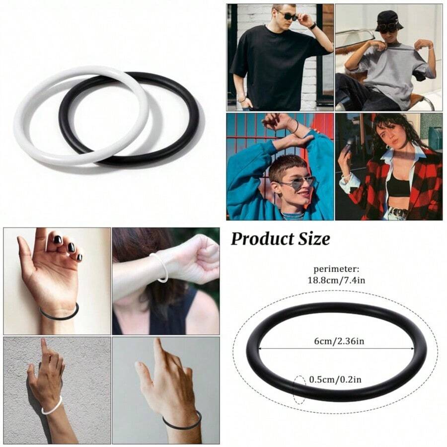 2pcs Black And White Rubber Bracelets For Men Mens Silicone Bracelet ...