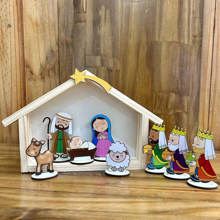 Holy Family Christmas Nativity Scene Complete Wooden Christmas Nativity ...