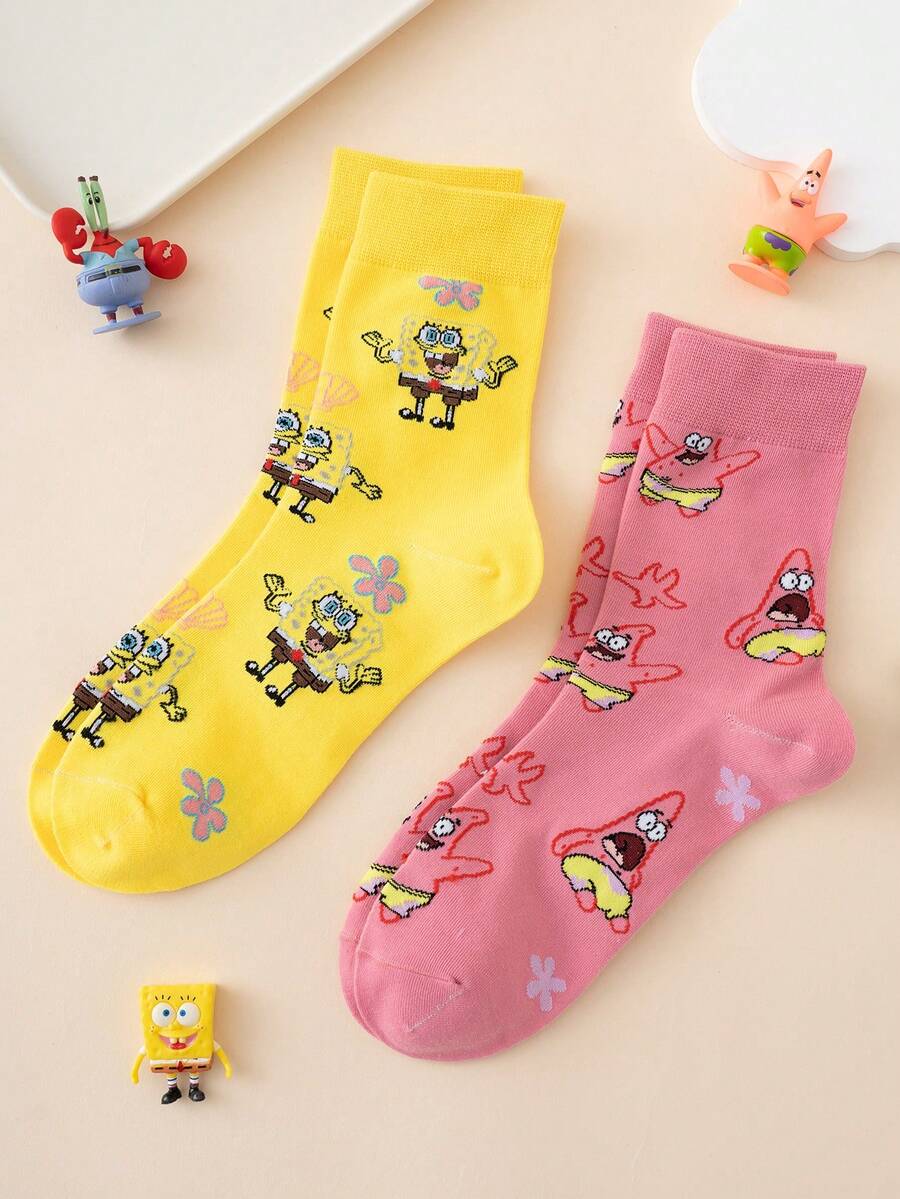 SPONGEBOB 2 Pairs Women's Interesting Personalized Cartoon Cute ...