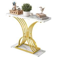 Modern Slim Accent Table, Versatile Console & Sofa Table With Faux Marble Top, Space-Saving ...